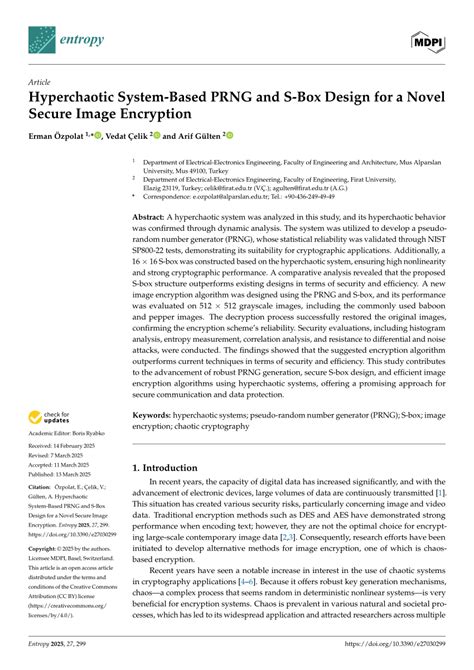 Pdf Hyperchaotic System Based Prng And S Box Design For A Novel Secure Image Encryption