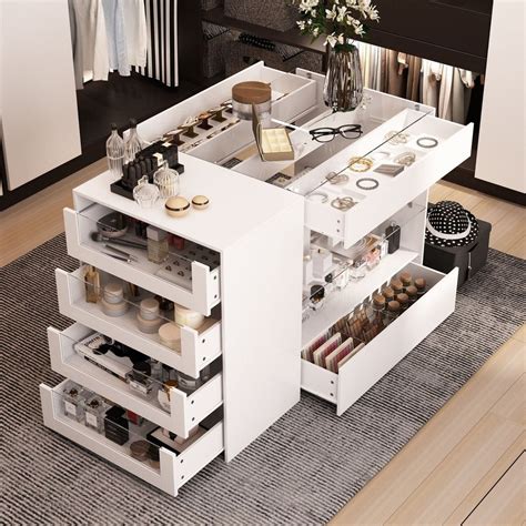 Famapy Glass Top Closet Organizer White Dressing Island Ample Storage
