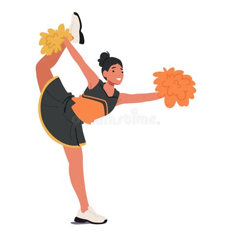 Vibrant Cheerleader Girl Character Adorned In Spirited Colors Dances With Enthusiasm Pom Poms
