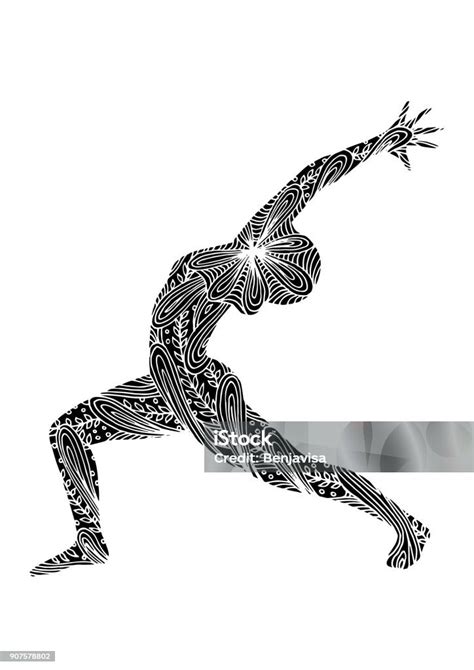 요가 전사 1 포즈 7 차크라 벡터 꽃 꽃 잎 손 그림 디자인 그리기 Mental Wellbeing에 대한 스톡 벡터 아트 및 기타 이미지 Istock