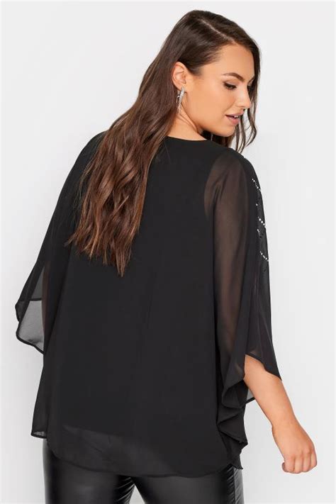 Yours London Plus Size Black Diamante Stripe Cape Top Yours Clothing