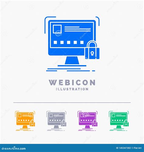 Protect Protection Lock Safety Secure 5 Color Glyph Web Icon Template Isolated On White