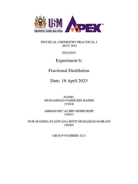 lab report experiment 6 g13 pdf distillation phase matter
