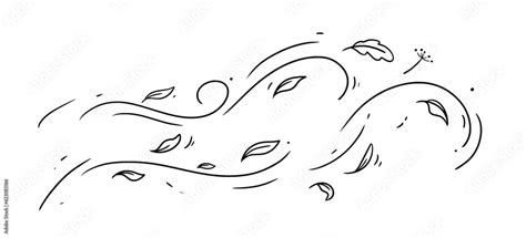 Leaf Wind Doodle Line Sketch Set Hand Drawn Doodle Wind Motion Air