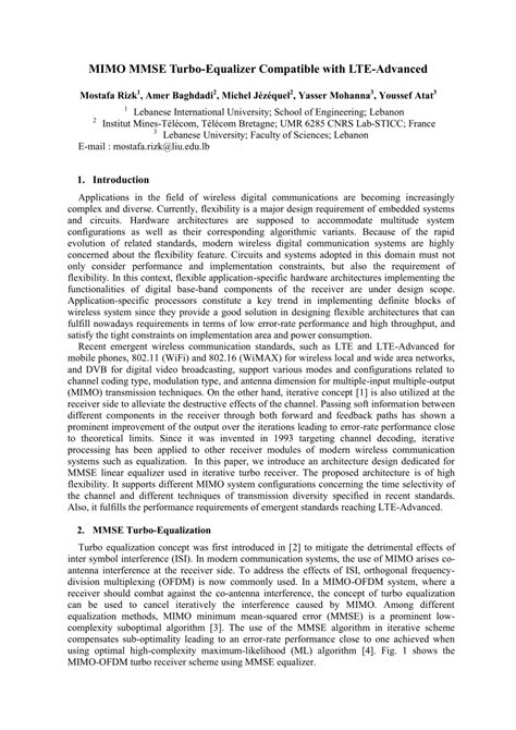 Pdf Mimo Mmse Turbo Equalizer Compatible With Lte Advanced