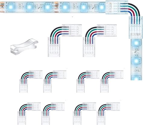 Yutokeer 4 Pin Rgb Led Strip Connector Solderless Adapter L Shape 10