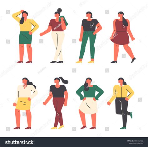Plus Size Model Set Characters Flat Stock Vector Royalty Free