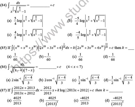 Jee Mathematics Indefinite Integrals Mcqs Set C With Answers