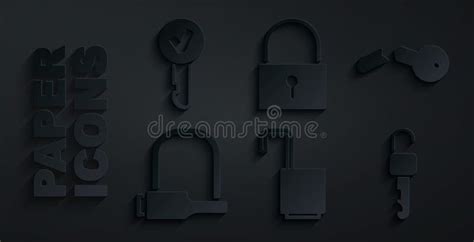 Set Open Padlock Broken Key Bicycle Unlocked Lock And Key Icon Vector Stock Vector