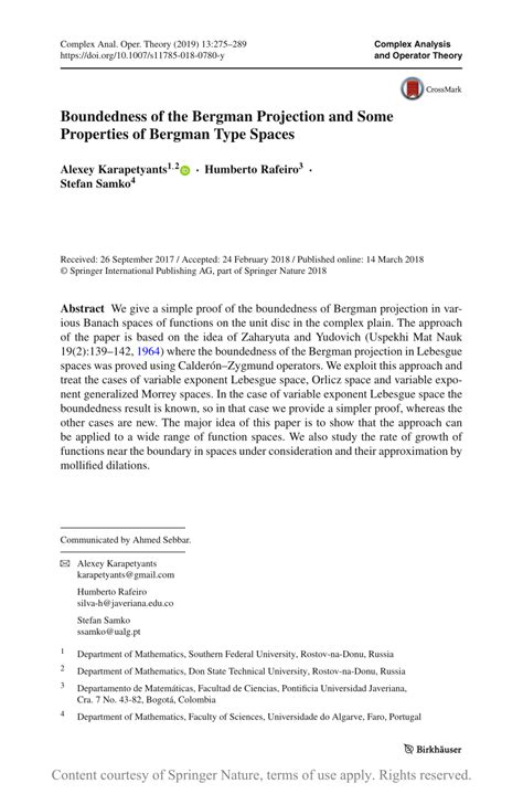 Boundedness Of The Bergman Projection And Some Properties Of Bergman