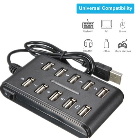 Ready Stock10 Ports USB2 0 Hub Extension Cord Multi Hubs Splitter With USB Port For Laptop
