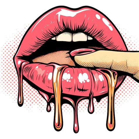 Premium Vector Female Lips Dripping Pop Art Style Illustration On White Background