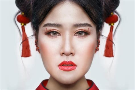 Premium Photo Close Up Face Of A Chinese Girl In Red Dress