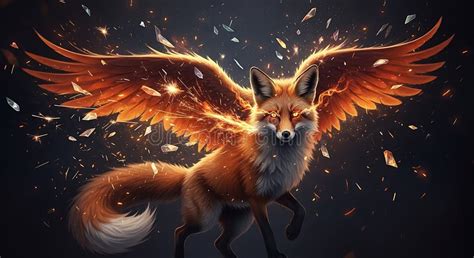 Fantasy Depiction Of A Red Fox Vulpes Vulpes With Large Fiery