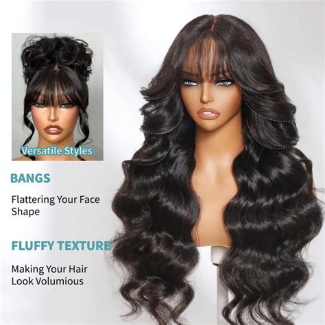 Pre Layered Body Wave Wig With Bangs Glueless 360 Invisi Strap Lace