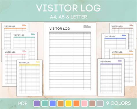 Printable Visitor Log Visitor Log Sheet Visitor Logbook Visitor