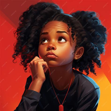 Premium Photo Black Girl In Thinking And Doubts Pose Cartoon