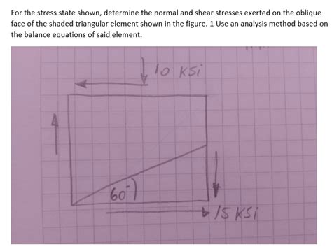 For The Stress State Shown Determine The Normal And Shear Stresses Exerted On The Oblique Face