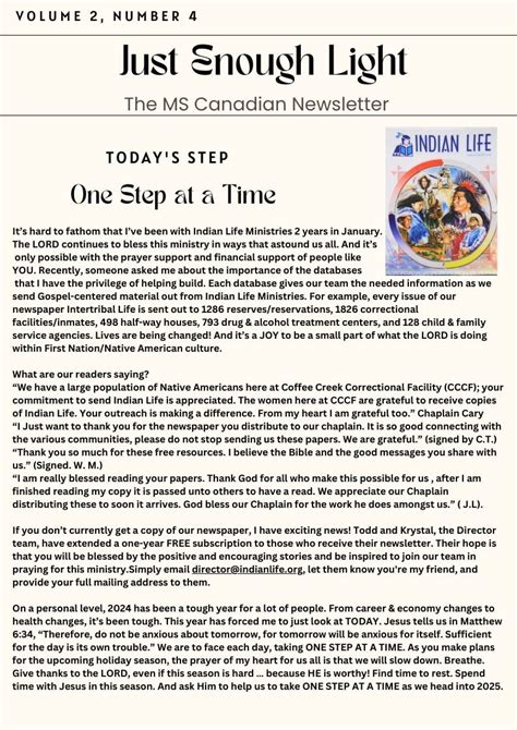 Just Enough Light Ministry Newsletter