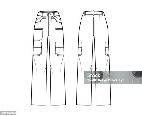낮은 허리 하이 라이즈 플랩 지퍼 패치 포켓 벨트 루프 전체 길이스키 팬츠 기술 패션 일러스트 0명에 대한 스톡 벡터 아트 및 기타 이미지 Istock