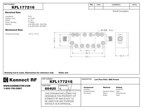 Low Pass Filter SMA Female Ohm DB Insertion Loss Power Handling Watts