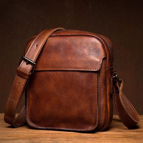 Vintage Brown Leather Small Vertical Postman Bag Messenger Bag Courier