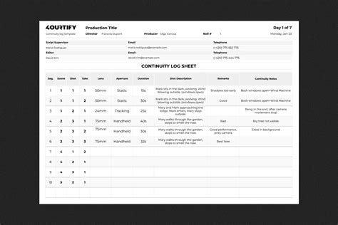 Continuity Log Sheet Template • Fourtify Continuity Log Sheet Template • Fourtify