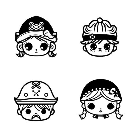 Premium Vector Cute Kawaii Pirates Head Collection Set Hand Drawn Illustration