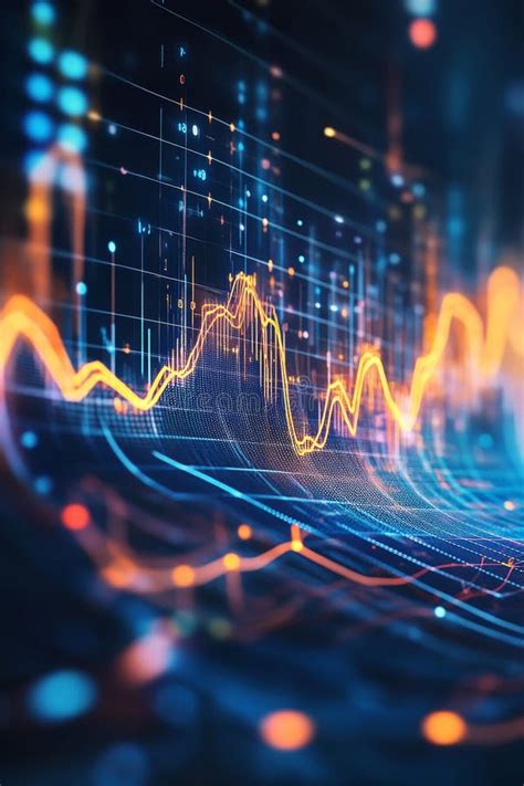 Abstract Digital Financial Data Visualization With Glowing Lines Stock