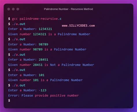 Palindrome Number Using Recursion In C SillyCodes