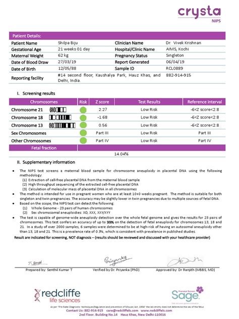 Nipt Sample Report Pdf Medicine Clinical Medicine