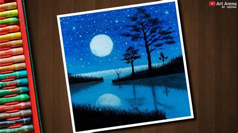 How To Draw Moonlight Night Scenery