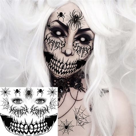Coktak 4 Sheet Scary Halloween Face Tattoos For Women Men Adults Fake