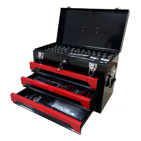 3 Drawer 20” Tool Box Metal Tool Box With Tool Set Portable Tool
