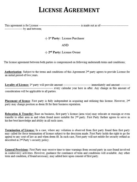 License Agreement Template Free Word And Excel Templates