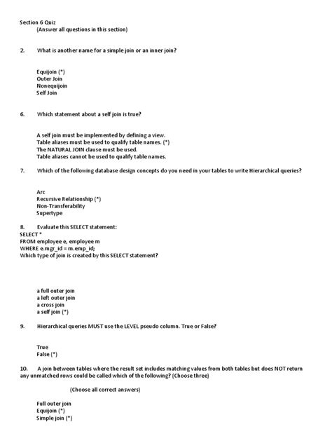 Section 6 Quiz Pdf Table Database Data Management