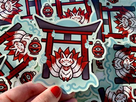 Kitsune Torii Gate Inari Shrine Sticker Kawaii Art Cute Fox Yokai Anime Manga Cartoon Japanese