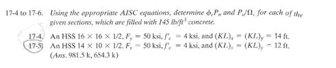 solved 17 4 ﻿to 17 6 ﻿using the appropriate aisc equations