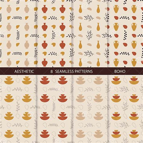 Aesthetic Patterns Boho Patterns Set Of Seamless Patterns In Boho And Aesthetic Style Stock