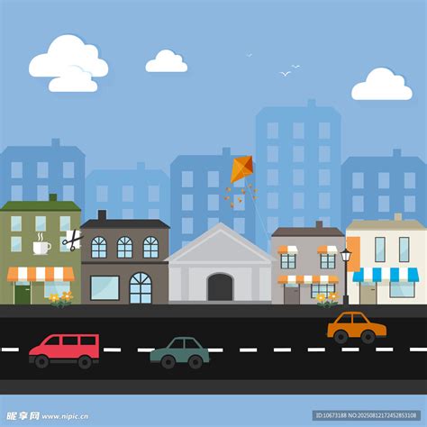 城市街道建筑与行驶车辆设计图 图片素材 其他 设计图库 昵图网