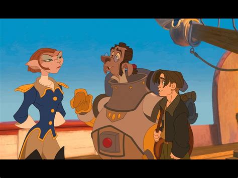 Two Cartoon Characters Standing Next To Each Other In Front Of A Giant