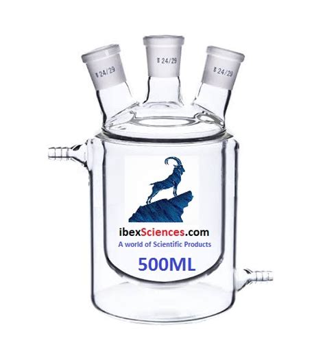 Flat Bottom Three Mouth Glass Jacketed Reaction Bottle Laboratory Double Layer Reaction Flask
