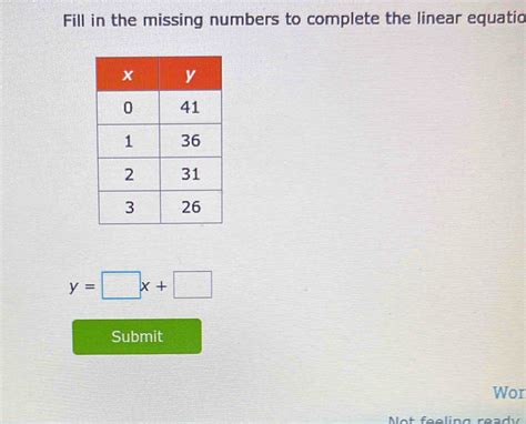solved fill in the missing numbers to complete the linear equatio y