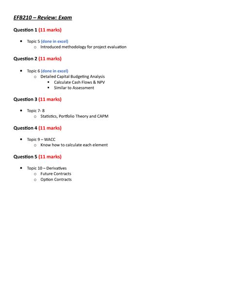 Efb210 Exam Review Notes Sem2 2021 Efb210 Review Exam Question