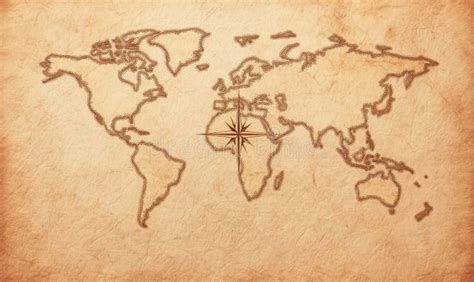 A Beautifully Aged World Map Illustration Featuring A Prominent Compass Rose Perfect For A