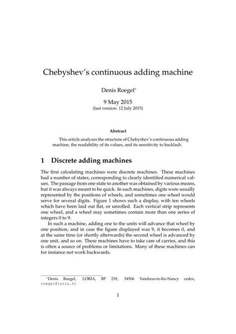 Pdf Chebyshevs Continuous Adding Machine Dokumentips