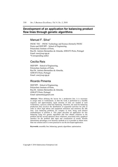 Pdf Development Of An Application For Balancing Product Flow Lines Through Genetic Algorithms