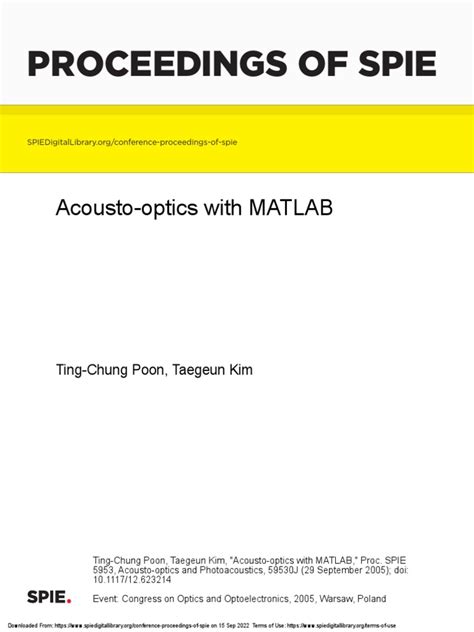 Acousto Optics With Matlab Pdf Wavelength Diffraction