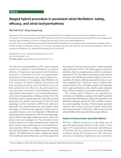 Pdf Staged Hybrid Procedure In Persistent Atrial Fibrillation Safety Efficacy And Atrial