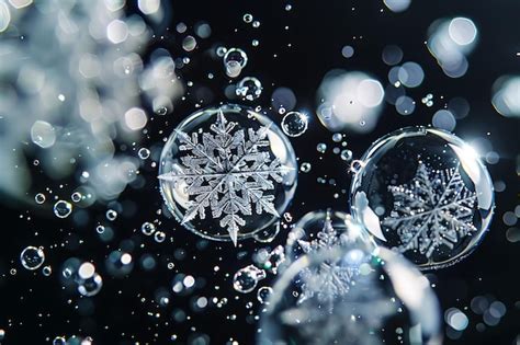 Premium Photo Stunning Twinkling Snowflake Bubble With Intricate Ice Cryst Texture Art